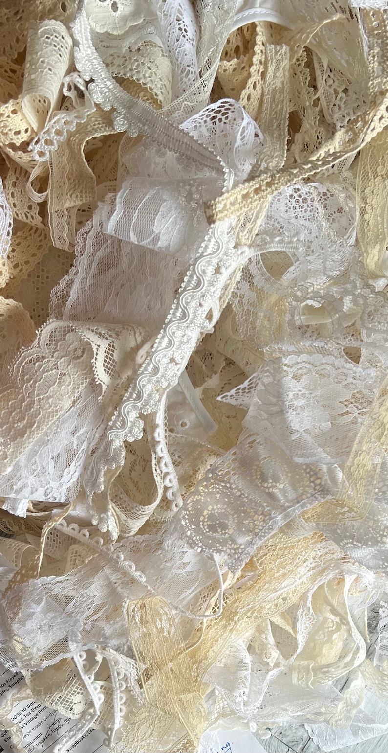 30 Piece Vintage Lace Bundle, White Beige & Ecru Lace Trim, 6”x9” Bag ...