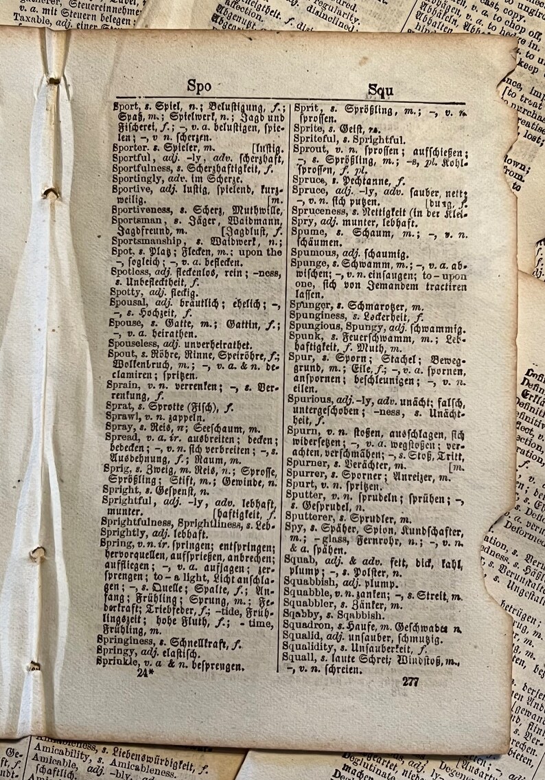 20 Antique German Vintage Dictionary Book Pages 1800s Junk - Etsy