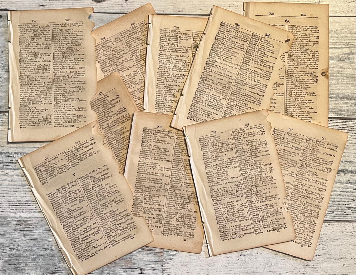 20 Antique German Vintage Dictionary Book Pages 1800s Junk - Etsy