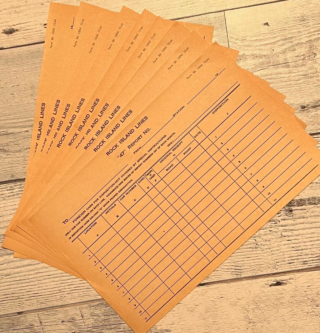 10 Vintage Rock Island Line Train Forms, Journal Ephemera, Mixed Media ...