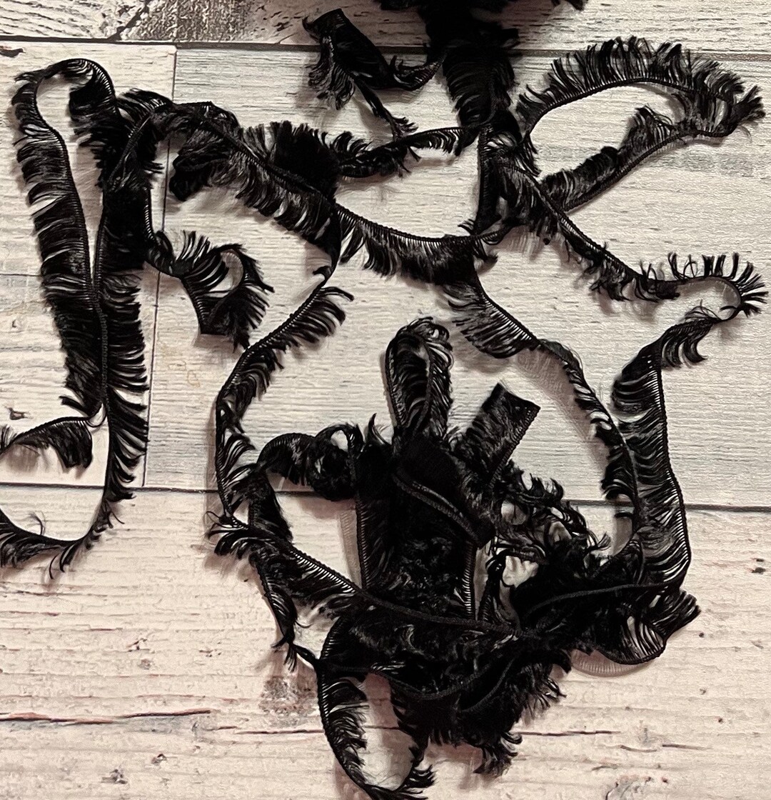 4 Yards Raven Black Eyelash Trim, Boa Yarn, Fur, Fiber, Feather ...