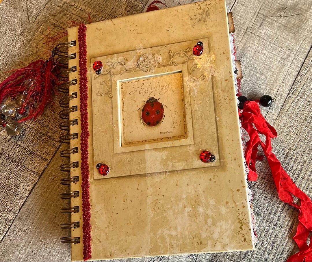 Ladybug Journal, Vintage Laces, Buttons, Gift, Travel Journal, Handmade ...