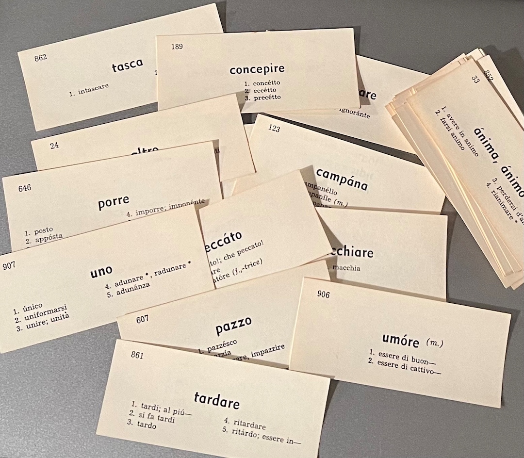 40 Vintage Italian Vocabulary Cards, Mixed Media, Altered Art, Junk ...