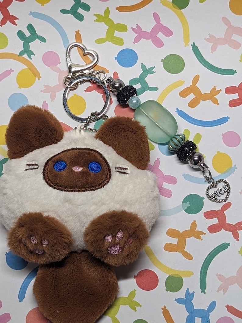 Kawaii Plush Cat Keychain, Beaded Bag Charm, Animal Lover Gift - Etsy