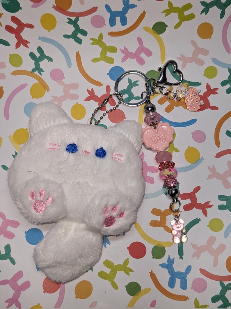 Kawaii Plush Cat Keychain, Beaded Bag Charm, Animal Lover Gift - Etsy
