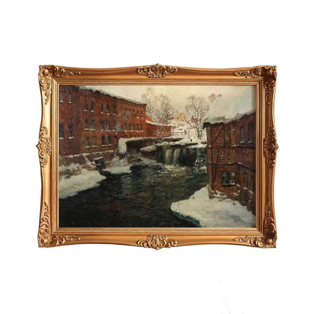 Vintage Snowy River, Old Mill in Winter, Moody Winter Landscape ...