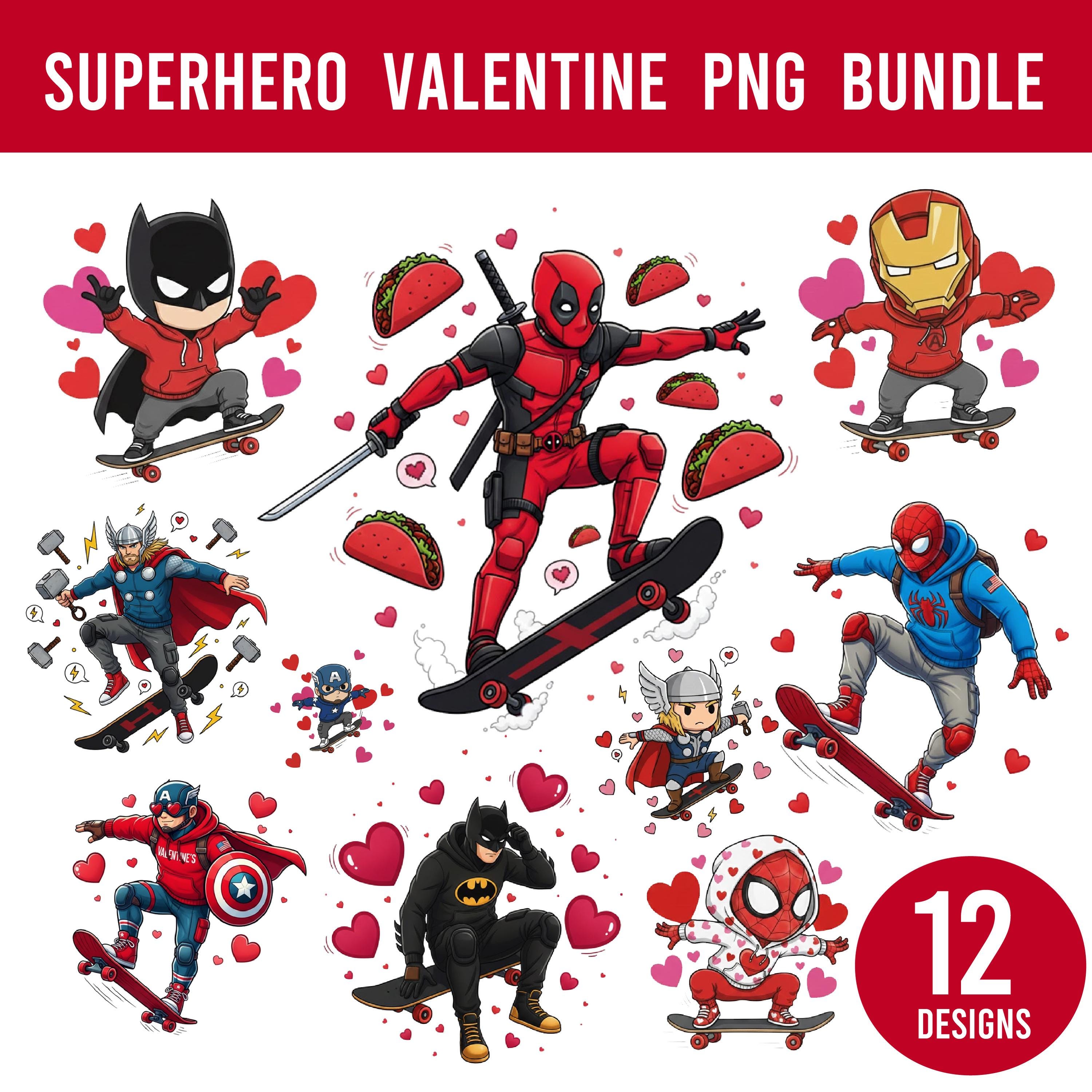 Superhero Valentine PNG Clipart Bundle, Kids Cartoon Designs, Love ...
