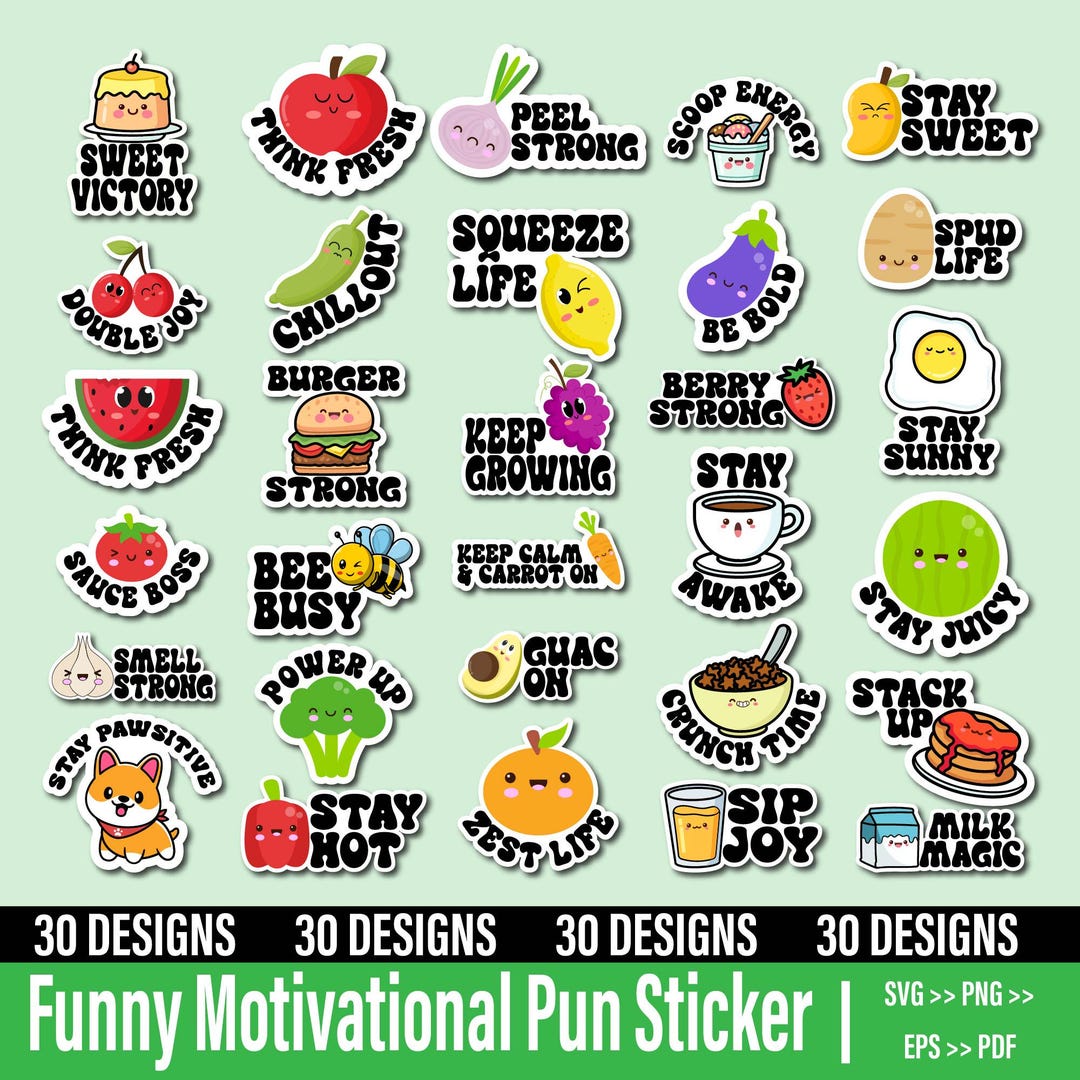 Kawaii Food Pun Stickers, Cartoon Clipart, Silly Cartoon Expression PNG ...