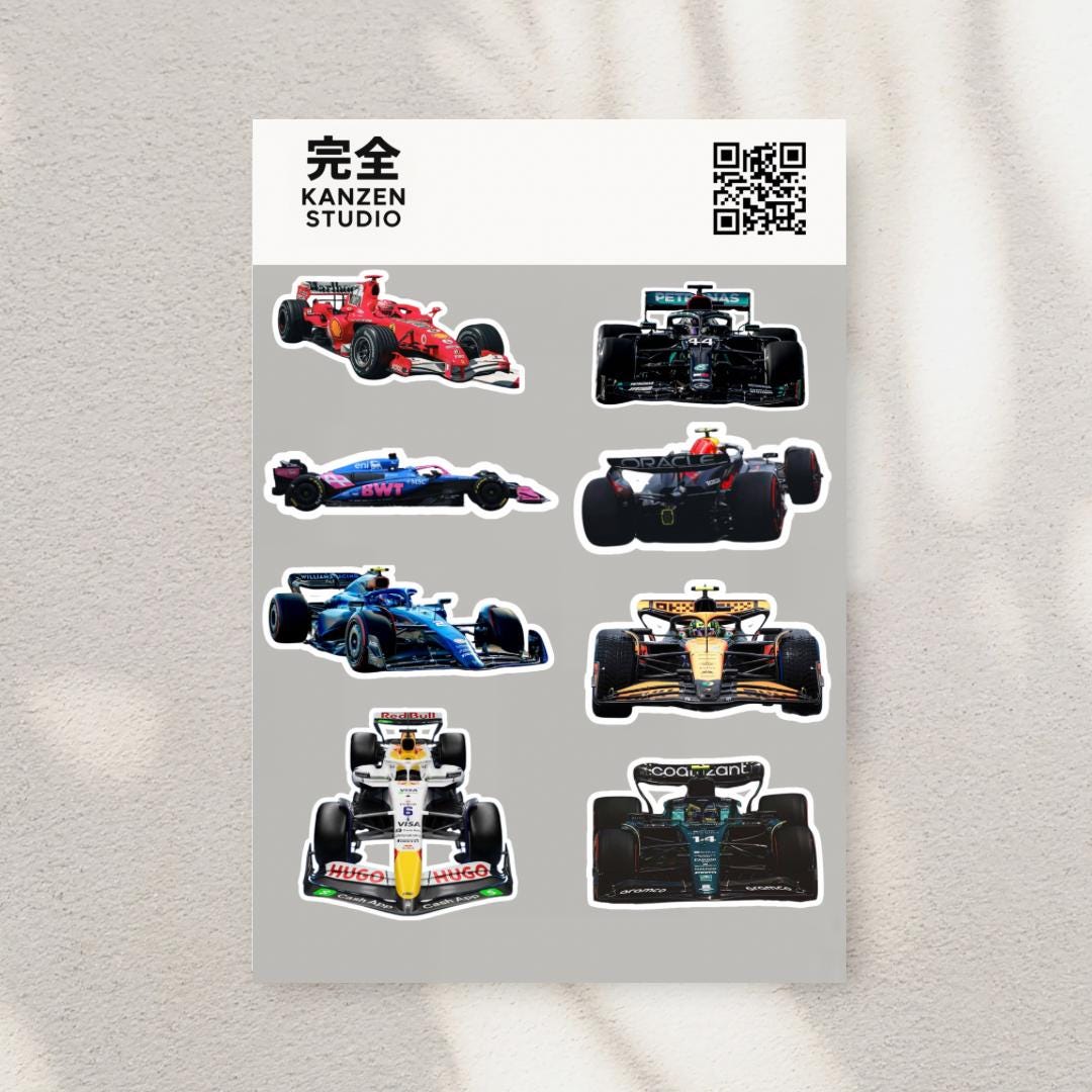 Minimalist F1 Car Sticker Sheet, Racing Formula 1 Vinyl Decal ...