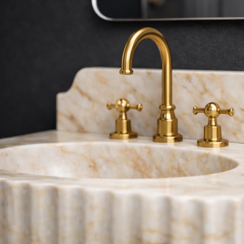 Calacatta Gold Marble Sink | Fluted Vanity Top With Optional Backsplash ...
