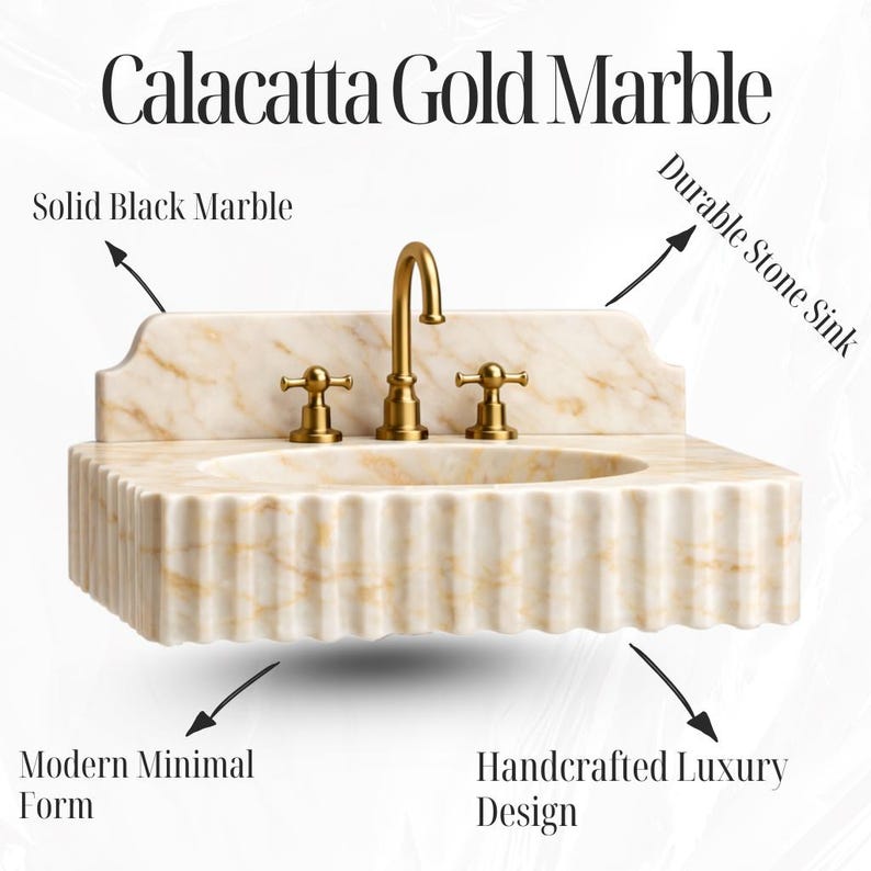 Calacatta Gold Marble Sink | Fluted Vanity Top With Optional Backsplash ...