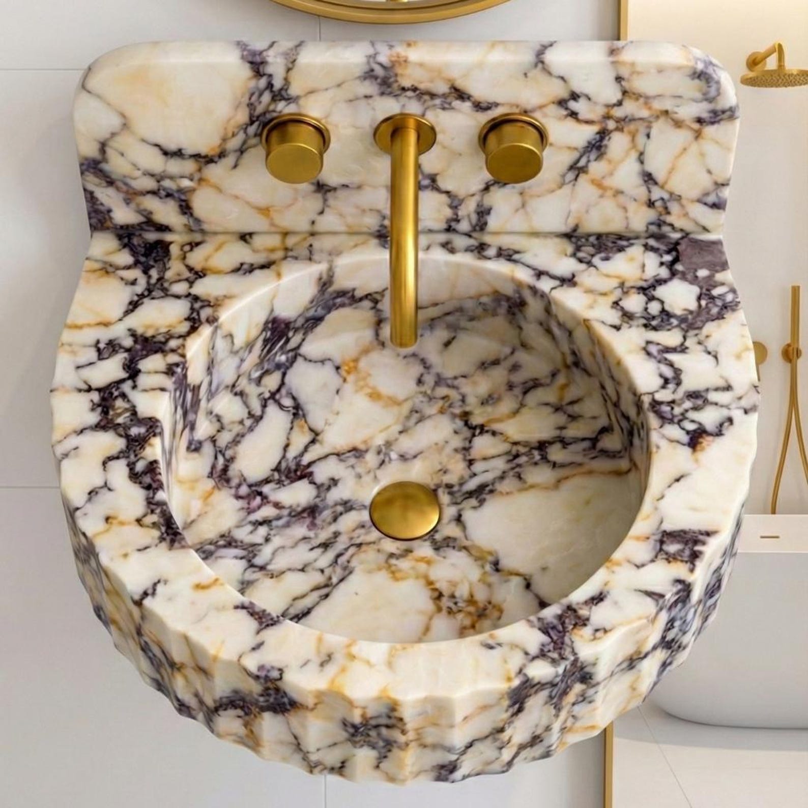 Calacatta Viola Marble Wall Mounted Sink – Fluted Design With ...