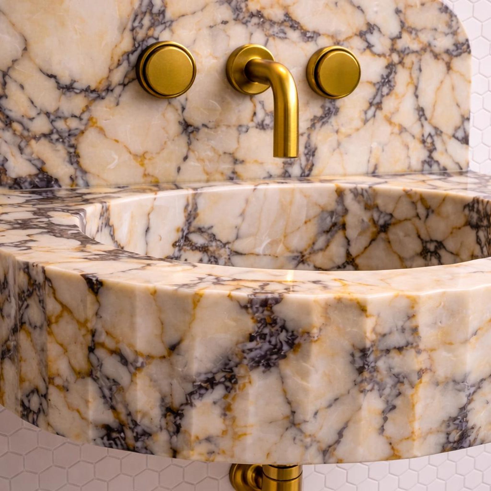 Calacatta Viola Marble Wall Mounted Sink – Fluted Design With ...