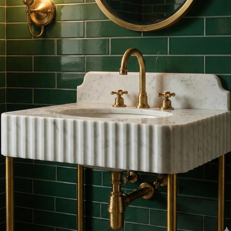 Carrara White Marble Sink | Fluted Vanity Top With Optional Backsplash ...