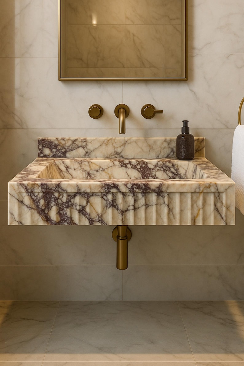 Handmade Calacatta Viola Marble Sink: Fluted Vanity Basin With ...