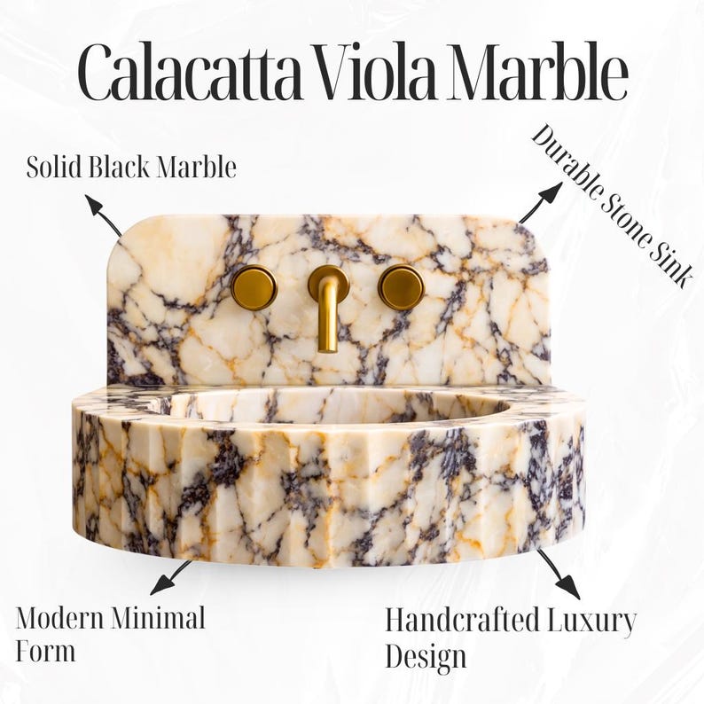 Calacatta Viola Marble Wall Mounted Sink – Fluted Design With ...