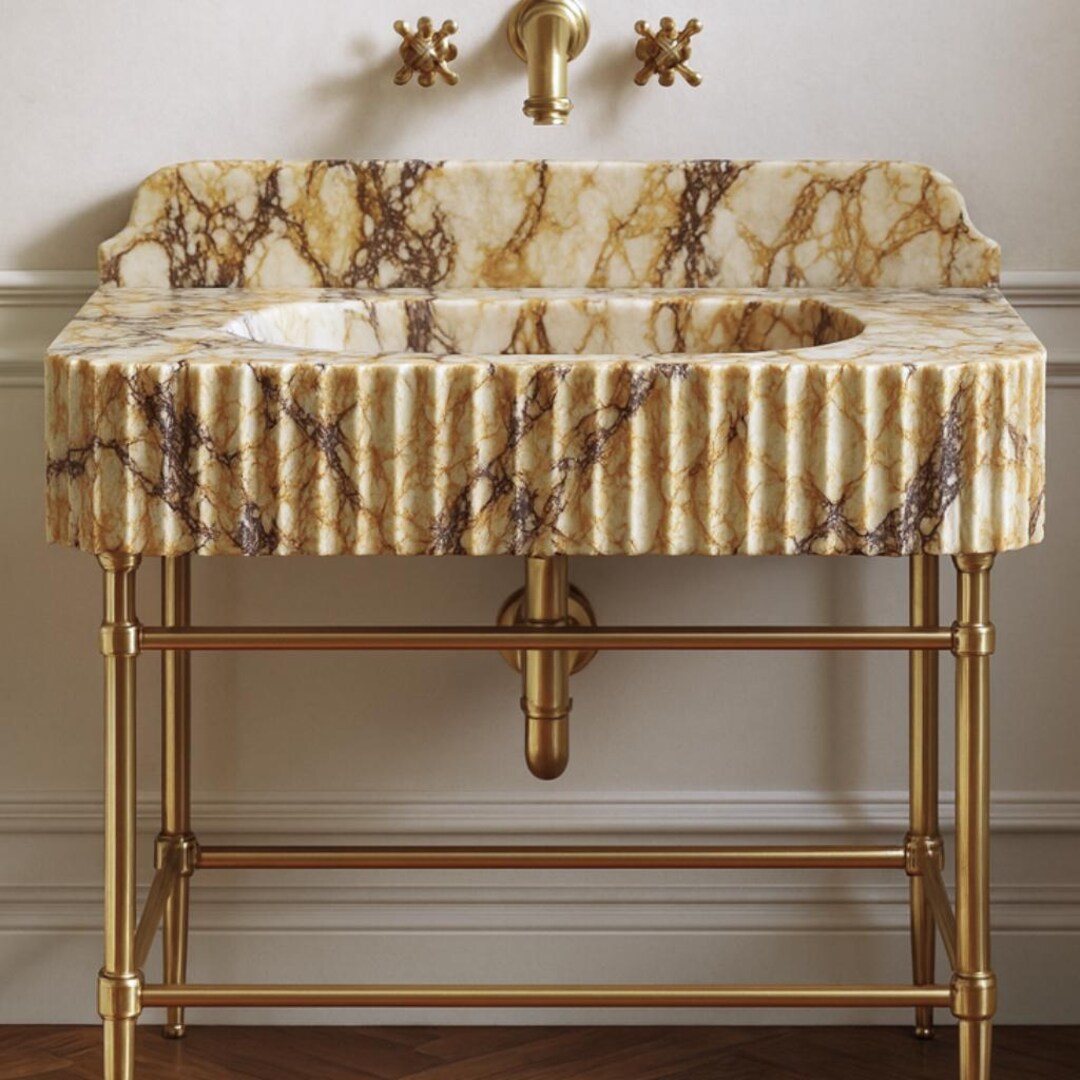 Calacatta Viola Marble Wall Mounted Sink – Fluted Design With ...