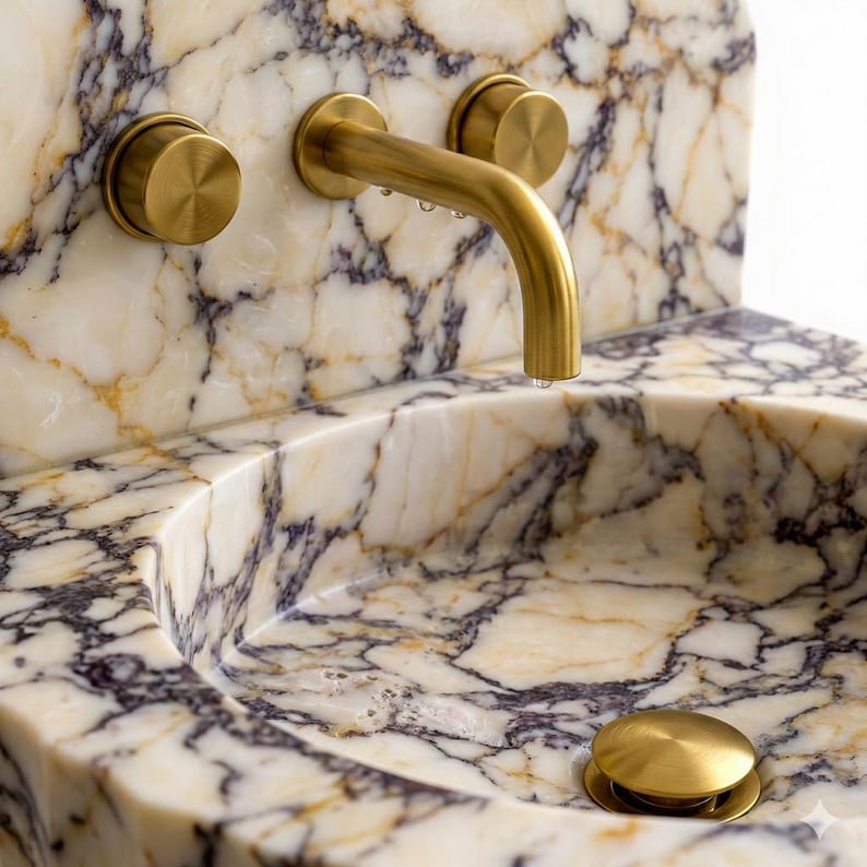 Calacatta Viola Marble Wall Mounted Sink – Fluted Design With ...