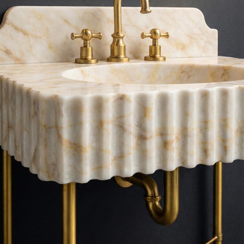 Calacatta Gold Marble Sink | Fluted Vanity Top With Optional Backsplash ...