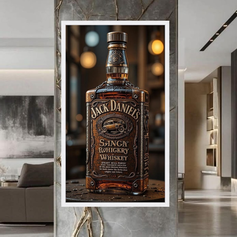 Vintage Jack Daniels Whiskey Bottle Canvas, Rustic Bar Decor, Antique ...