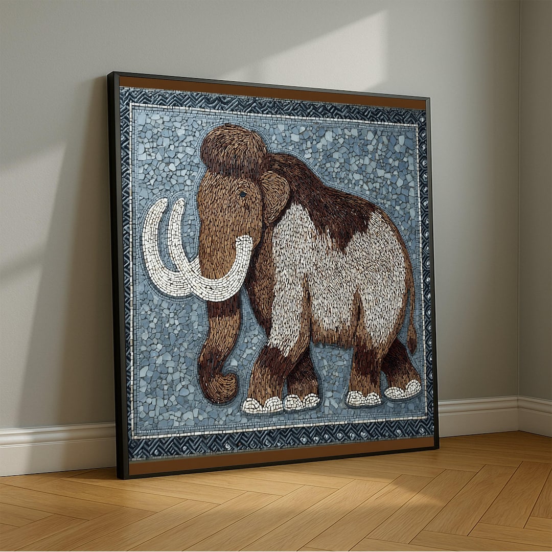 Mosaic Style Woolly Mammoth Canvas Wall Art, Prehistoric Animal Decor ...