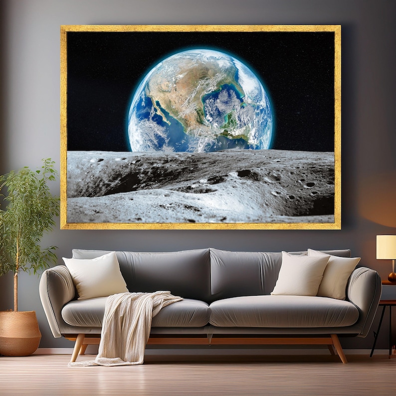 Earthrise From Moon Surface Canvas Print, Astronomy Space Wall Art - Etsy