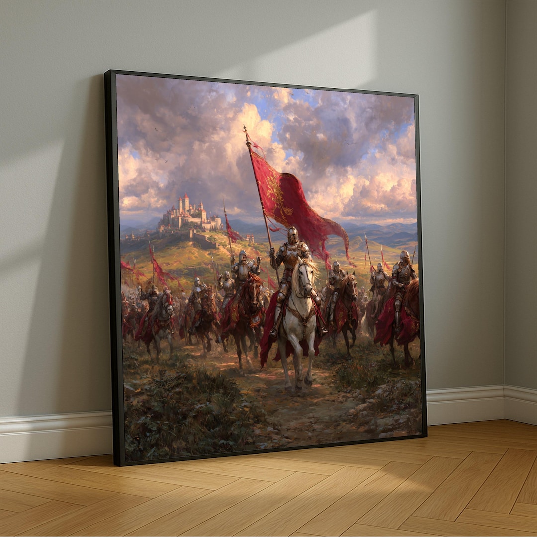 Medieval Knights Charge Canvas, Horseback Cavalry Wall Art, Historical ...