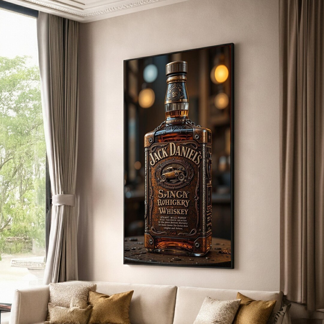 Jack Daniels Whiskey Bottle Canvas Print, Rustic Bar Decor - Etsy