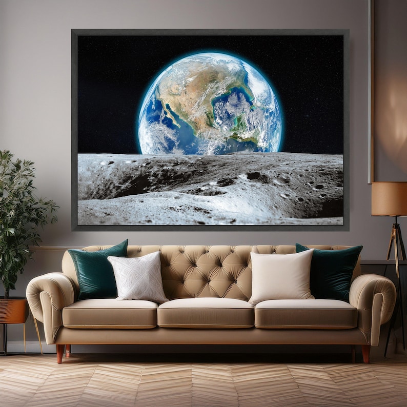 Earthrise From Moon Surface Canvas Print, Astronomy Space Wall Art - Etsy