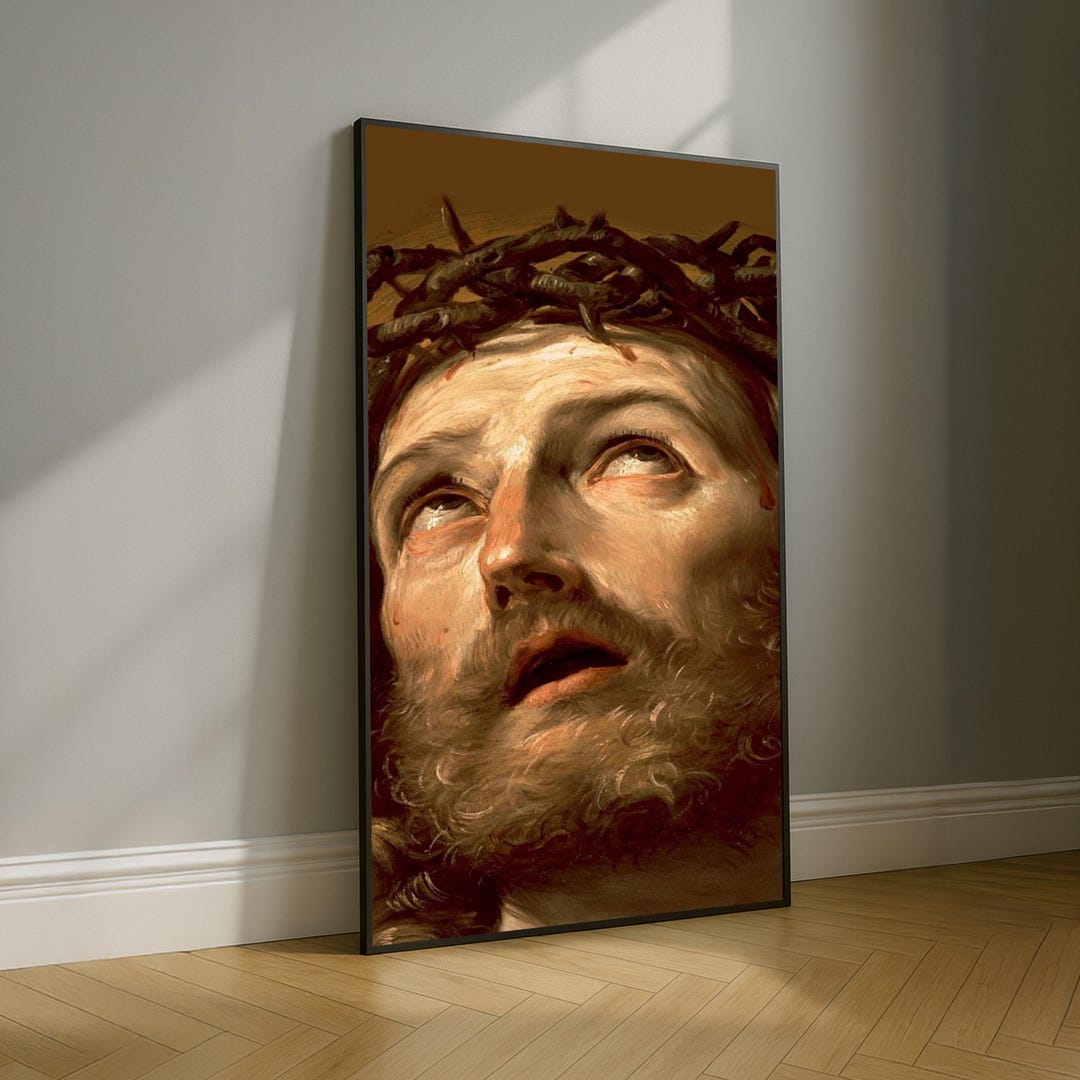 Emotional Jesus Christ Portrait Canvas, Crown of Thorns Religious Wall ...
