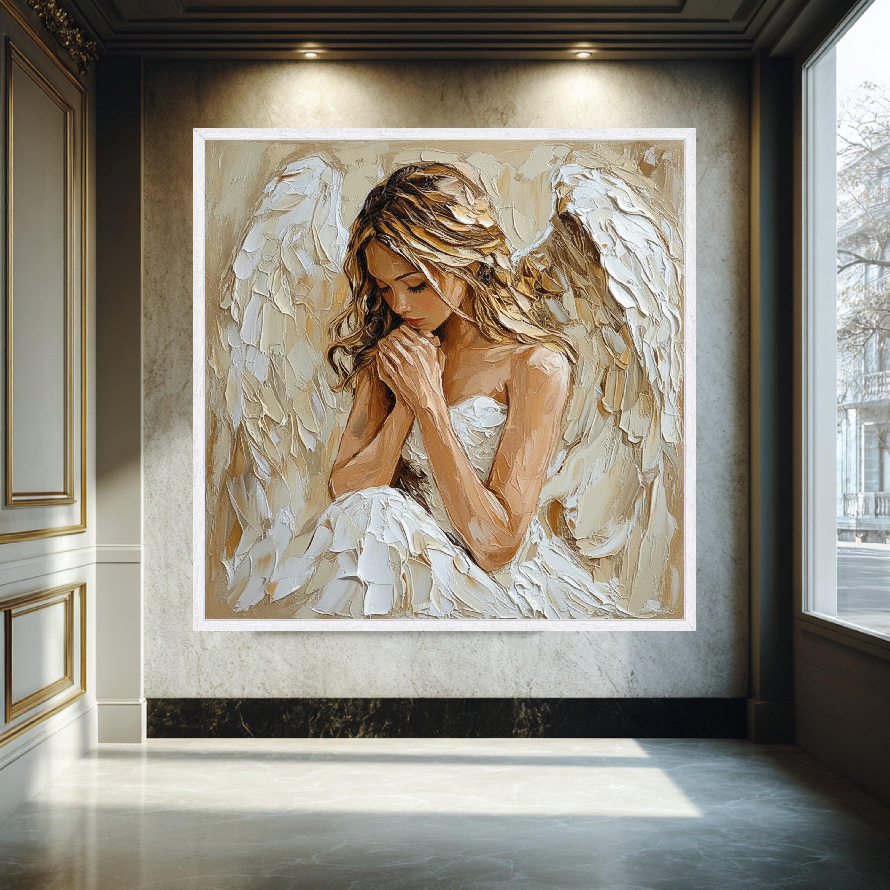 Serene Angelic Woman Canvas Wall Art, Prayer Pose Painting, Spiritual ...