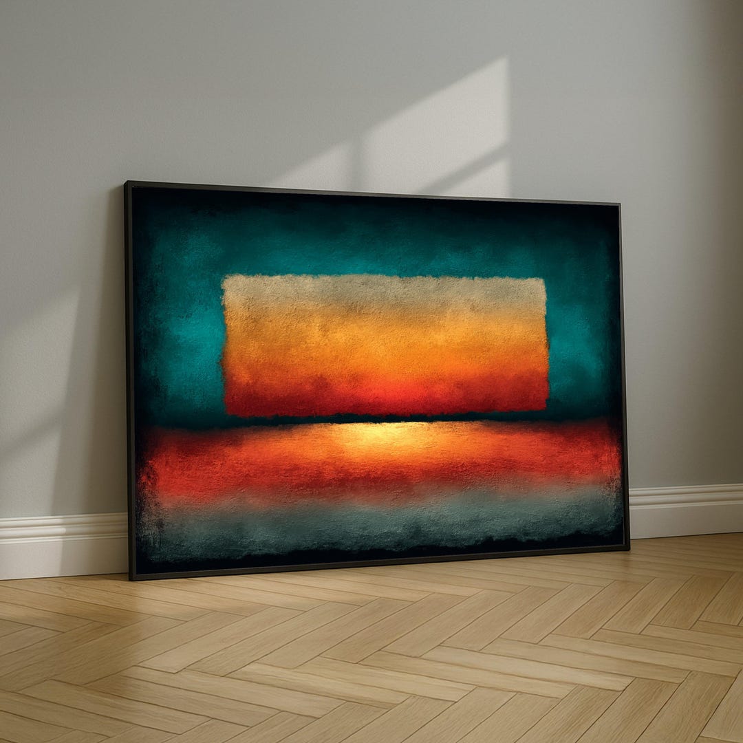 Abstract Color Block Canvas Wall Art, Modern Geometric Painting, Orange ...