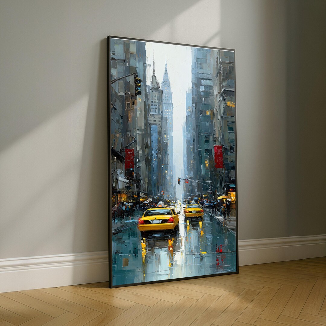 Urban Cityscape Canvas, Yellow Taxi Wall Art, New York Street Scene ...