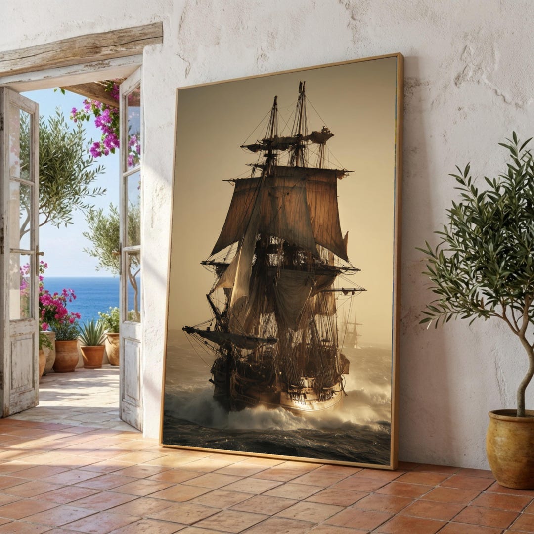 Vintage Tall Ship Canvas Wall Art, Nautical Sailing Ship Decor, Ocean ...