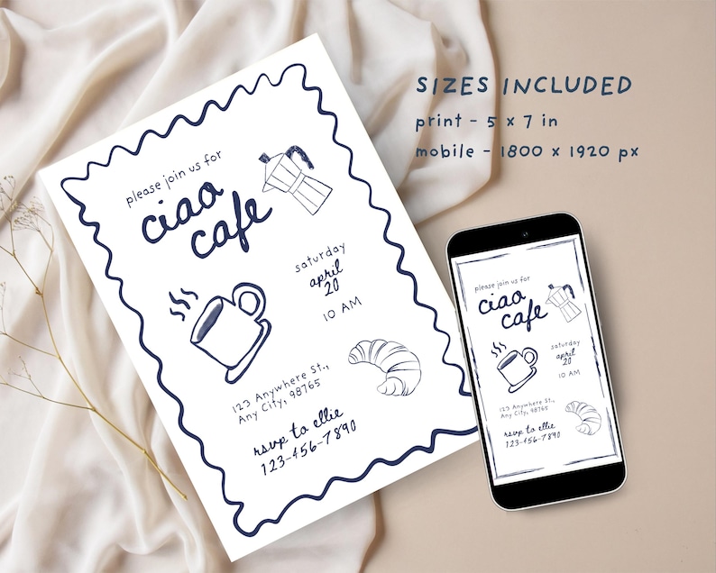 DIY Cafe Invitations - Editable Canva Templates for Printable or Mobile ...