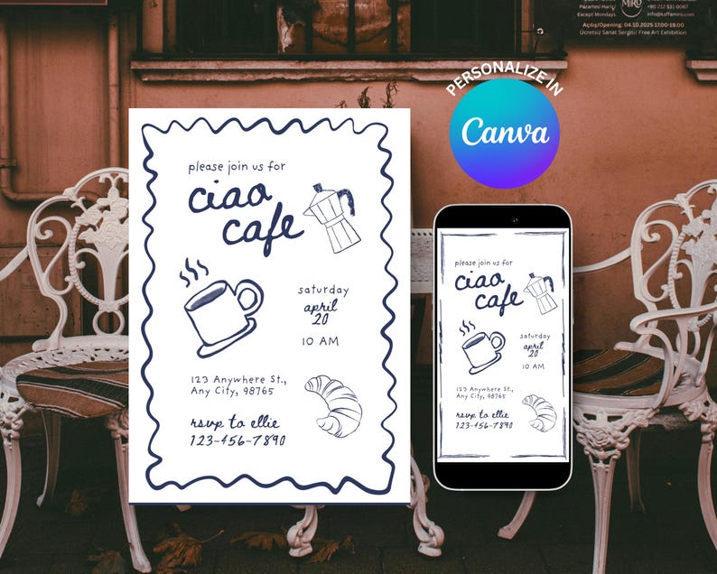 DIY Cafe Invitations - Editable Canva Templates for Printable or Mobile ...