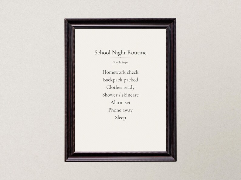 Teen School Night Routine Checklist | Minimalist Printable (digital ...