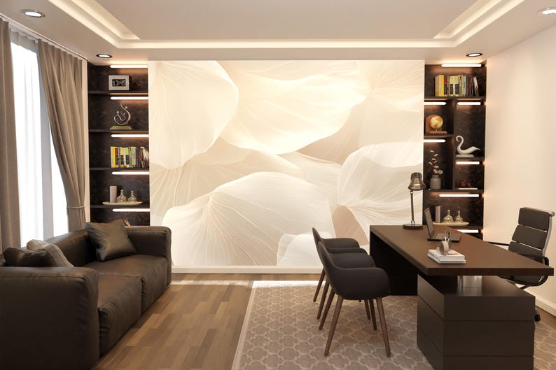 Beige Petal Wallpaper, Elegant Neutral Floral Mural, Modern Minimalist ...