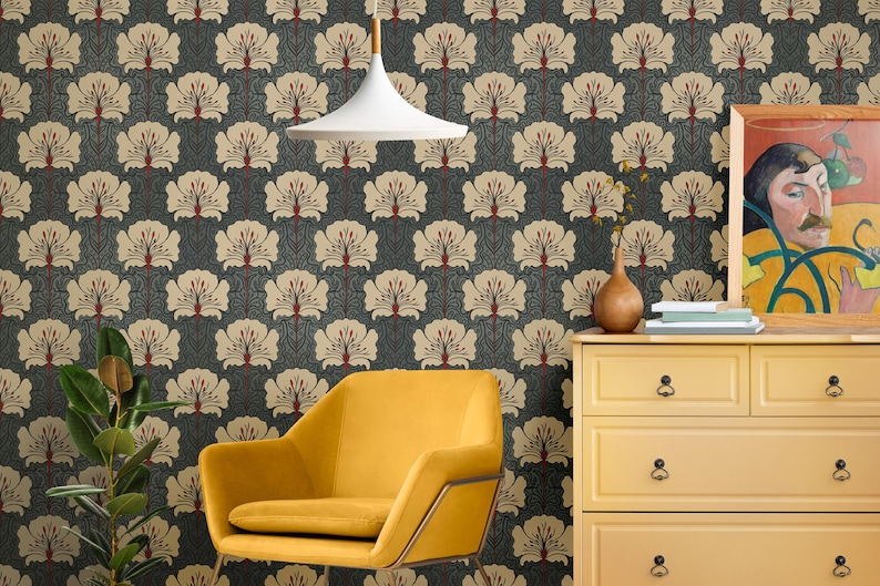 Dark Floral Peel and Stick Wallpaper, William Morris Art Nouveau ...