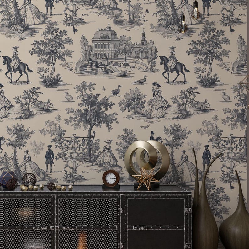 Vintage Toile De Jouy Wallpaper, French Pastoral Scenic Wall Mural, Mid ...