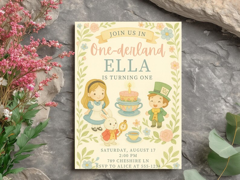 Whimsical One-derland Birthday Invitation | Pastel Wonderland 1st ...