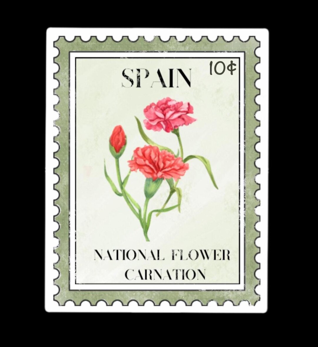 Spain National Flower Stamp Sticker - Etsy