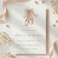 Editable Ballerina Theme 1st, 2nd Birthday Invite, Girl Pink Ballet ...