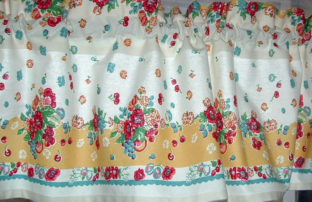GARDEN FLORAL Cottage Core Valance Cotton 52 X 13 Retro KITCHEN 1940s ...