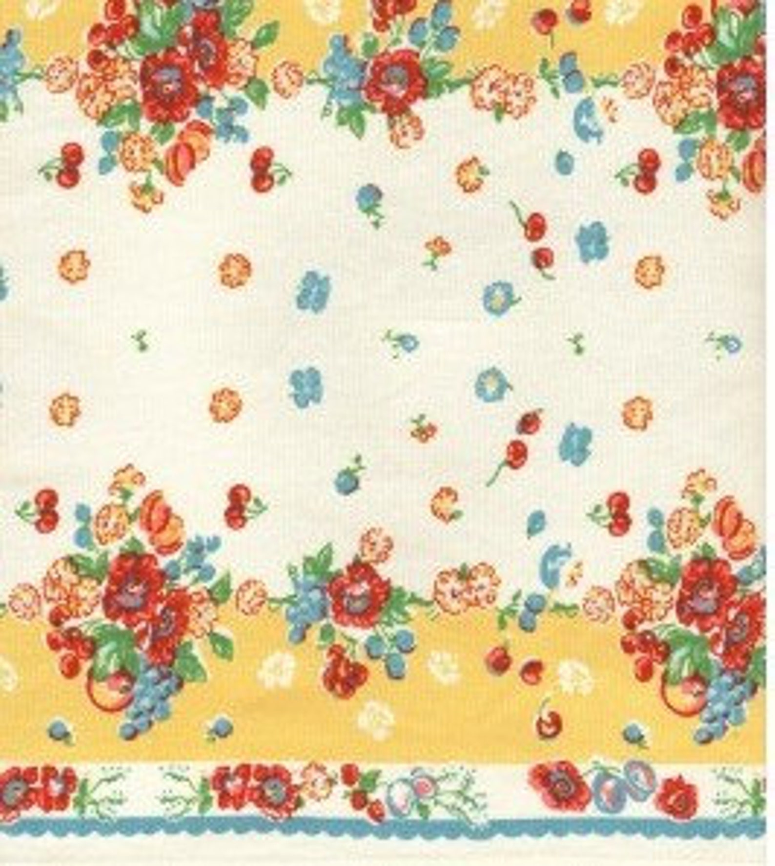 GARDEN FLORAL Cottage Core Valance Cotton 52 X 13 Retro KITCHEN 1940s ...