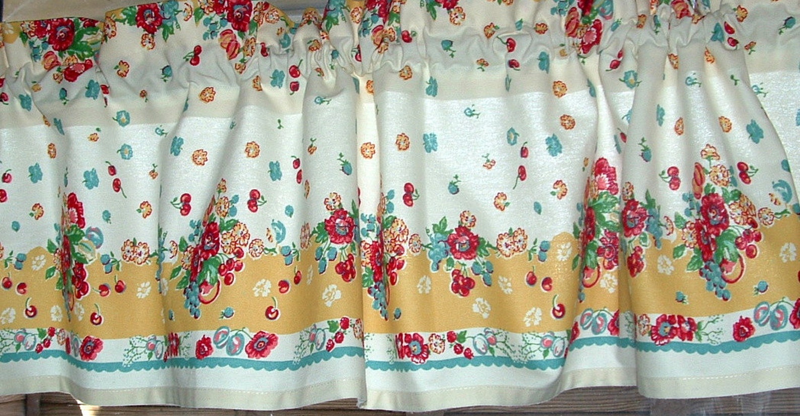 GARDEN FLORAL Cottage Core Valance Cotton 52 X 13 Retro KITCHEN 1940s ...