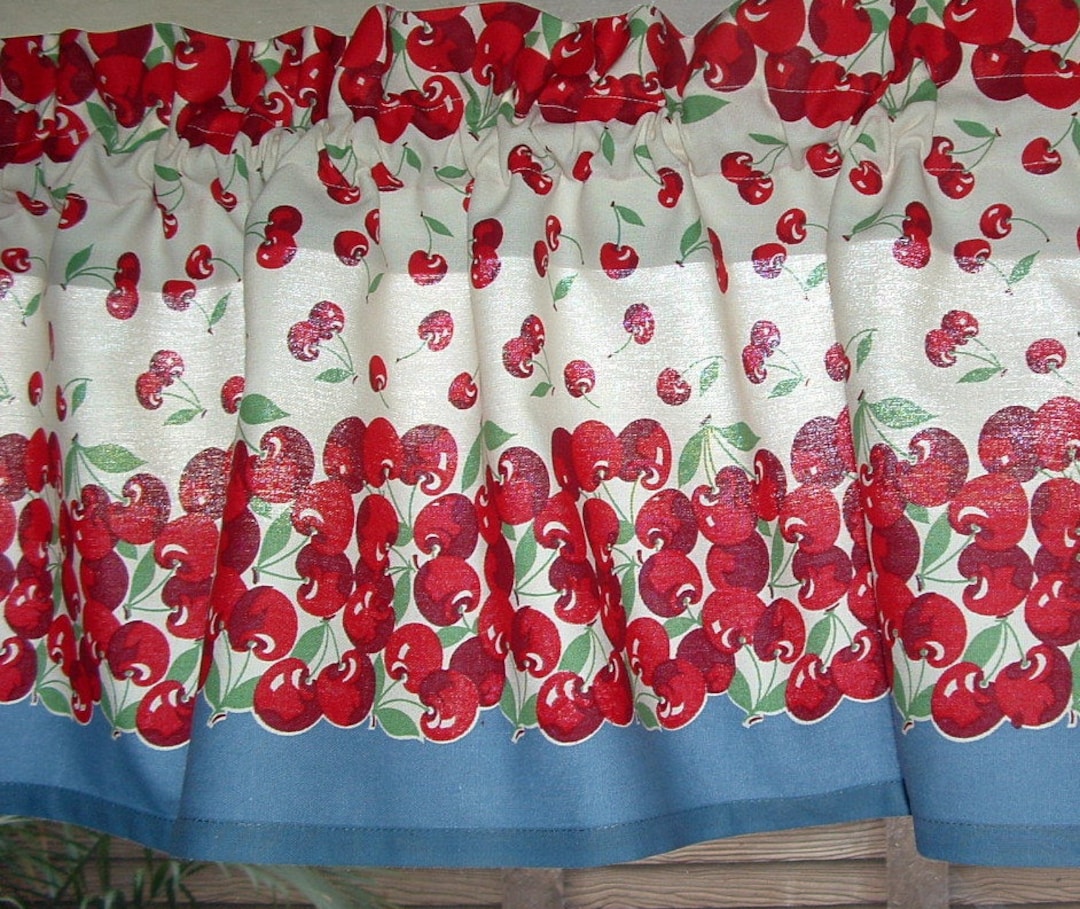 RETRO CHERRIES Valance Vintage Look New Cotton 52 X 13 Retro Kitchen ...