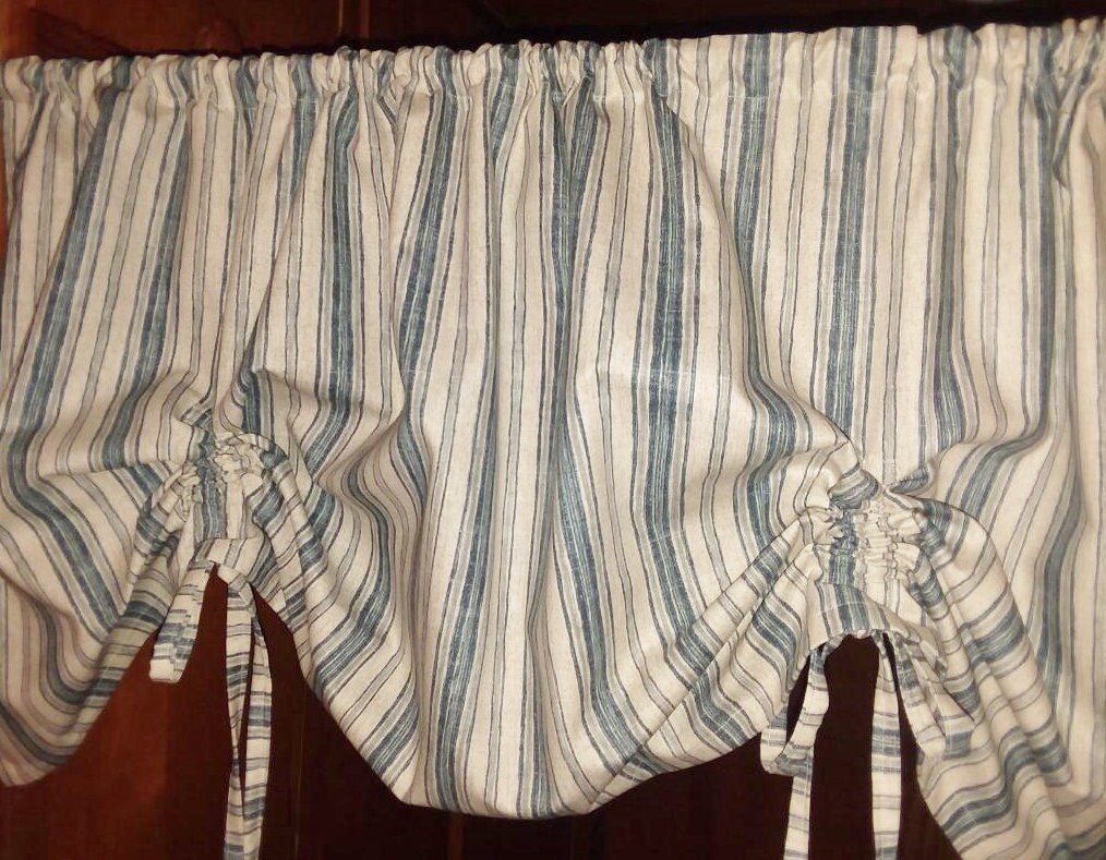 DENIM STRIPE Print Tie-Up Valance Cotton Window Treatment | Etsy