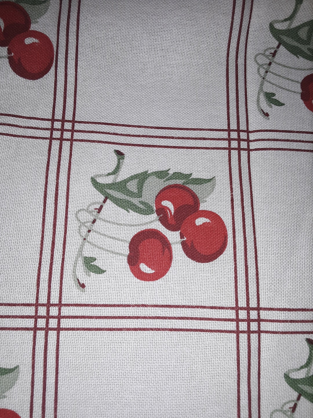 CHERRY on Cream Cottage Core Valance Cotton 52 X 13 Retro KITCHEN 1940s ...