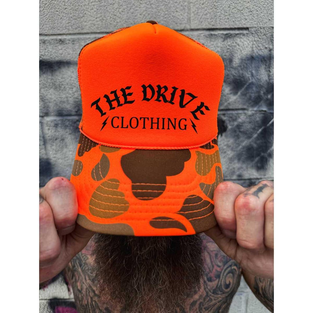 THE DRIVE FOAM Curved Bill Orange Camo Hat - Etsy